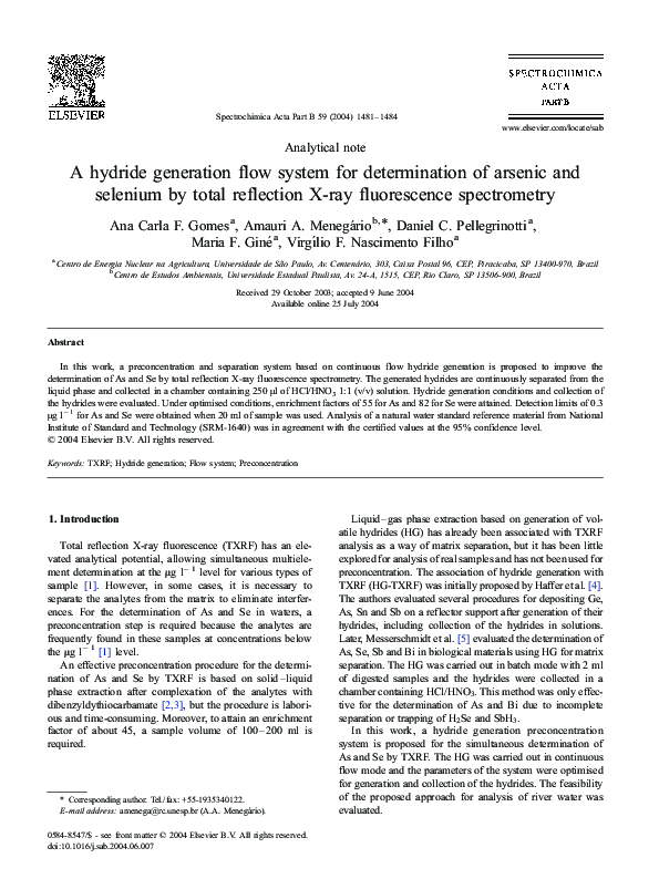 (PDF) A hydride generation flow system for determination of arsenic and ...