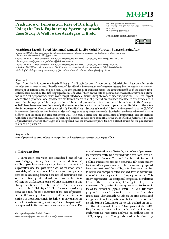 Pdf Prediction Of Penetration Rate Of Drilling By Using Rock Engineering System Approach Case