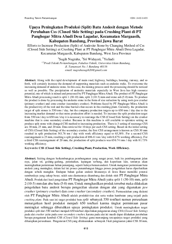 (PDF) Upaya Peningkatan Produksi (Split) Batu Andesit dengan Metode ...