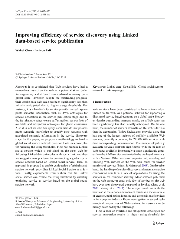 (PDF) Improving efficiency of service discovery using Linked data-based service publication