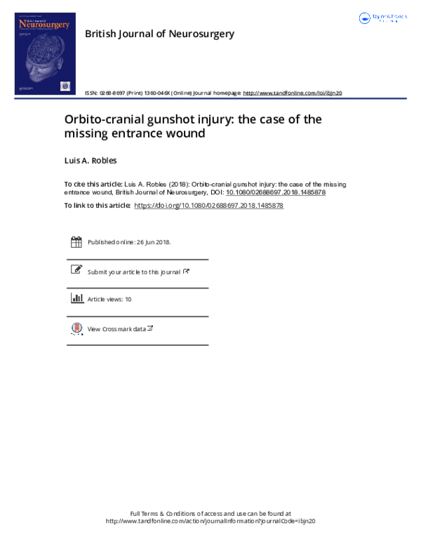 (PDF) Orbito-cranial gunshot injury: the case of the missing entrance wound