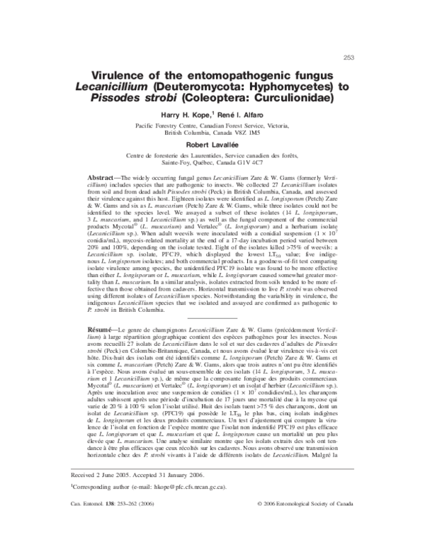 (PDF) Virulence of the entomopathogenic fungus
