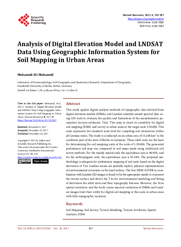 Pdf Analysis Of Digital Elevation Model And Lndsat Data Using Geographic Information System