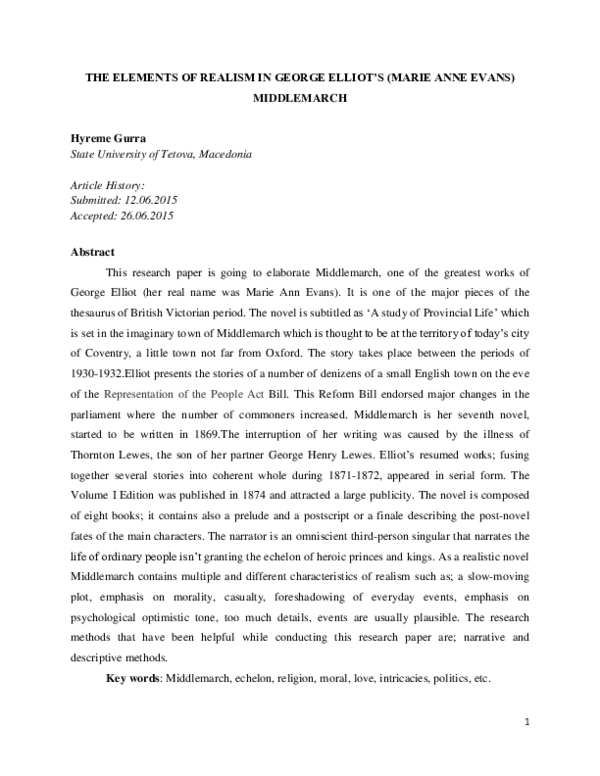 (PDF) The Elements of Realism in George Elliot’s (Marie Anne Evans ...