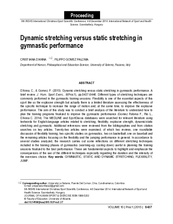 (PDF) Dynamic stretching versus static stretching in gymnastic performance