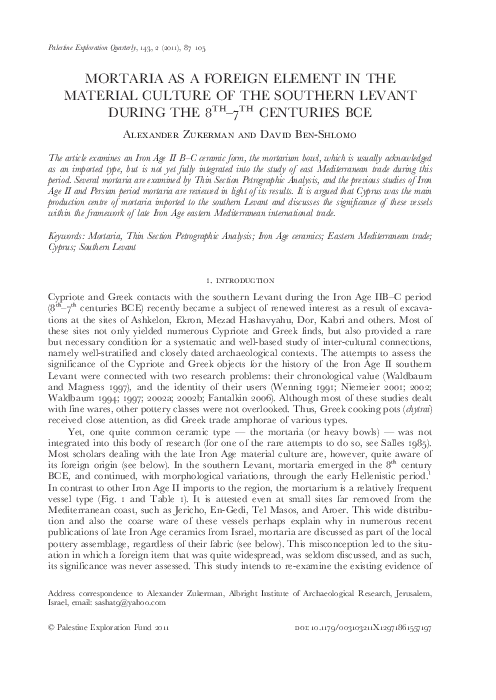(PDF) Mortaria as a Foreign Element in the Material Culture of the ...
