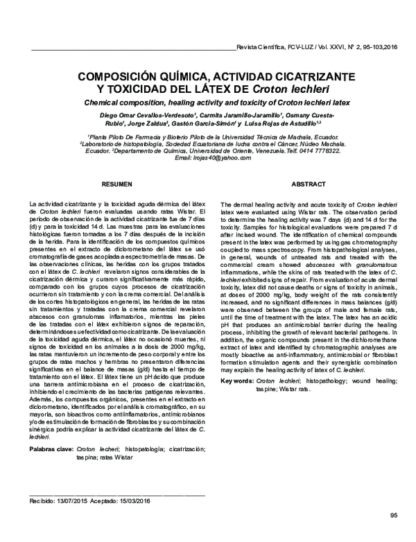 (PDF) COMPOSICIÓN QUÍMICA, ACTIVIDAD CICATRIZANTE Y TOXICIDAD DEL LÁTEX ...