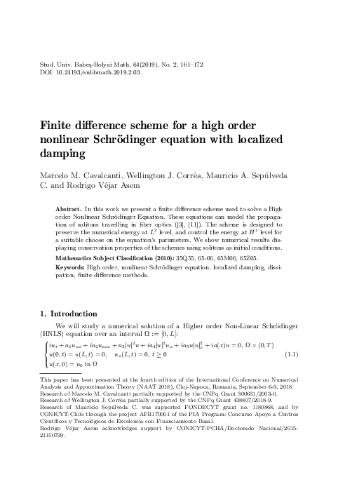 (PDF) Finite difference scheme for a high order nonlinear Schrodinger equation with localized ...
