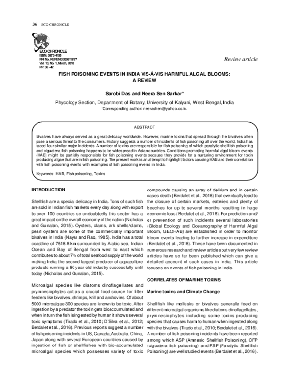 (PDF) FISH POISONING EVENTS IN INDIA VIS-Á-VIS HARMFUL ALGAL BLOOMS: A ...