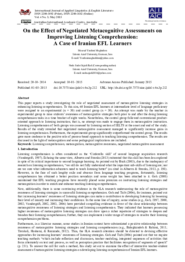 (PDF) On the Effect of Negotiated Metacognitive Assessments on ...