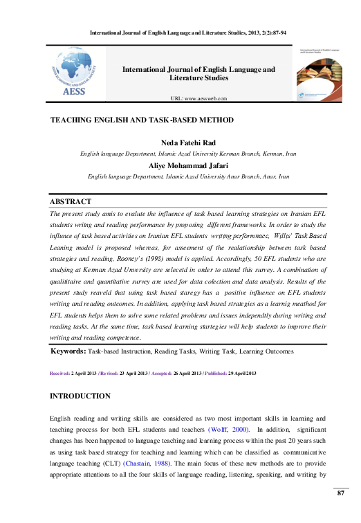 Pdf Teaching English And Task Based Method