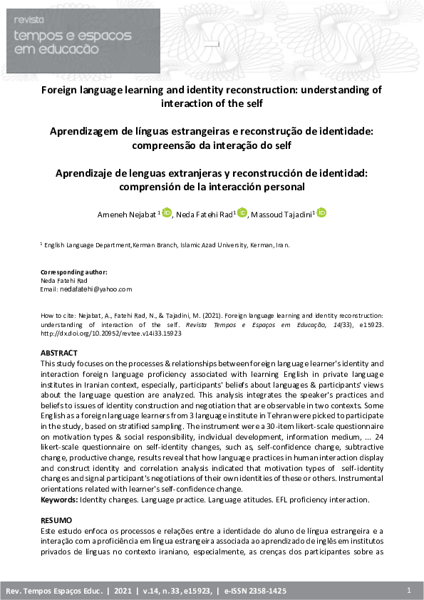 (PDF) Foreign language learning and identity reconstruction: understanding of interaction of the ...