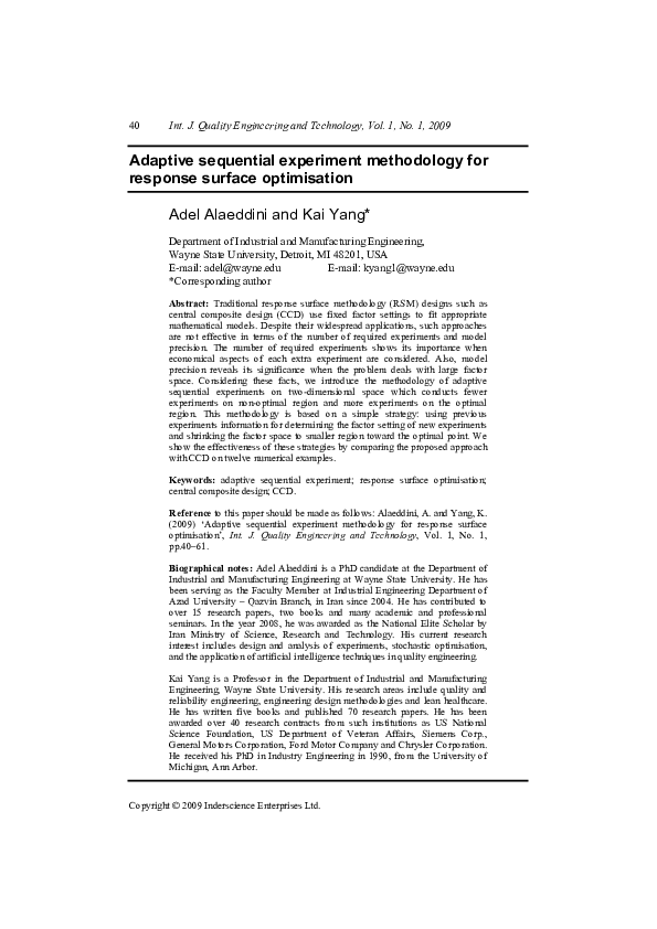 Pdf Adaptive Sequential Experiment Methodology For Response Surface