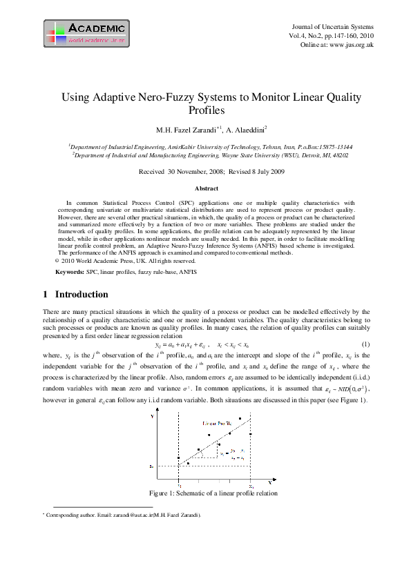(PDF) Using Adaptive Nero-Fuzzy Systems to Monitor Linear Quality Profiles