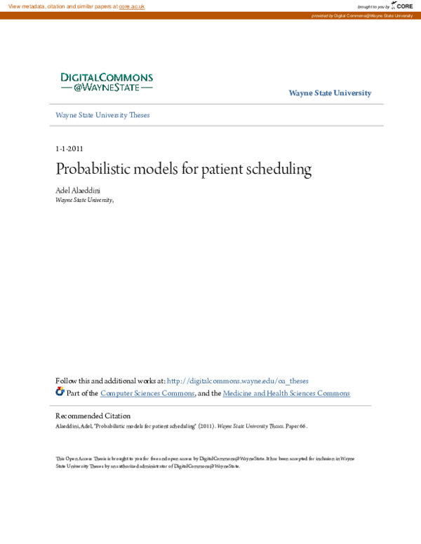 (PDF) Probabilistic models for patient scheduling