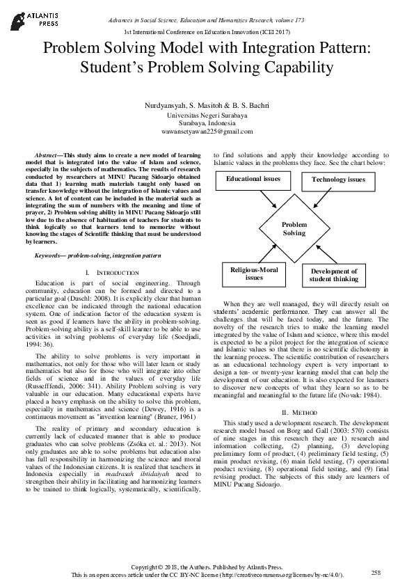 (PDF) Problem Solving Model with Integration Pattern: Student's Problem Solving Capability