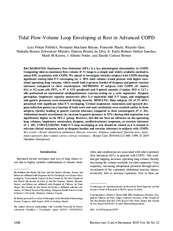 (PDF) Tidal Flow-Volume Loop Enveloping at Rest in Advanced COPD ...