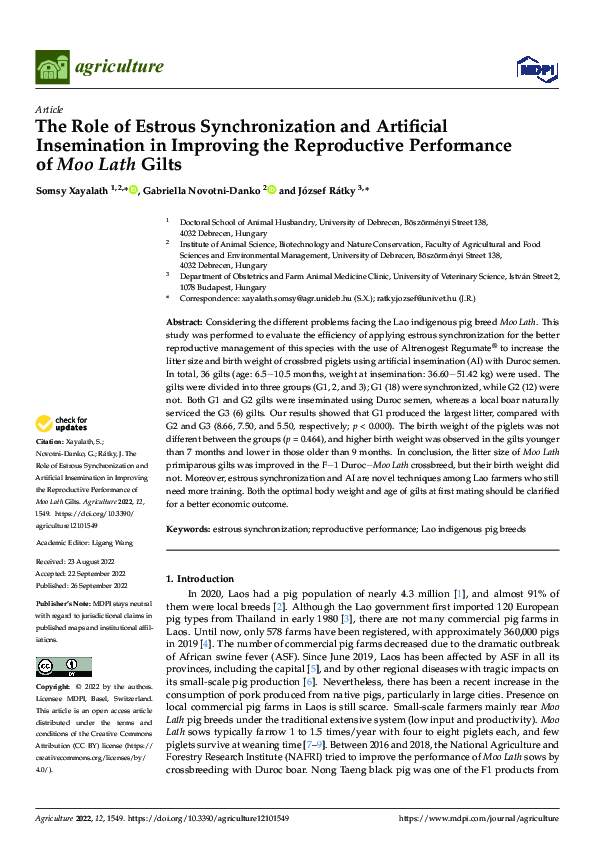 (PDF) The Role of Estrous Synchronization and Artificial Insemination in Improving the ...
