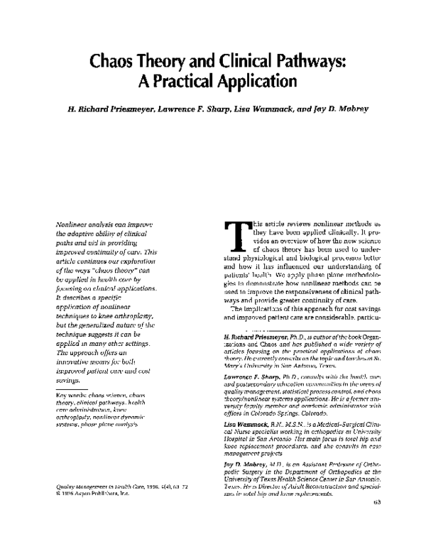 (PDF) Chaos Theory and Clinical Pathways