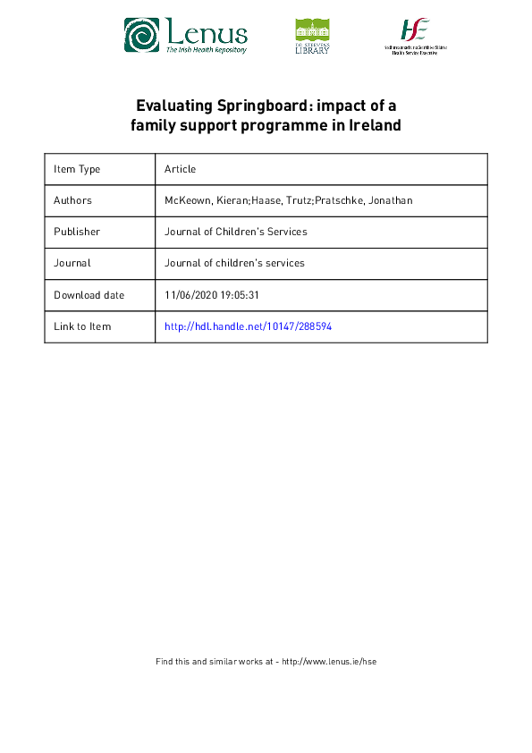 (PDF) Evaluating Springboard: impact of a family support programme in ...