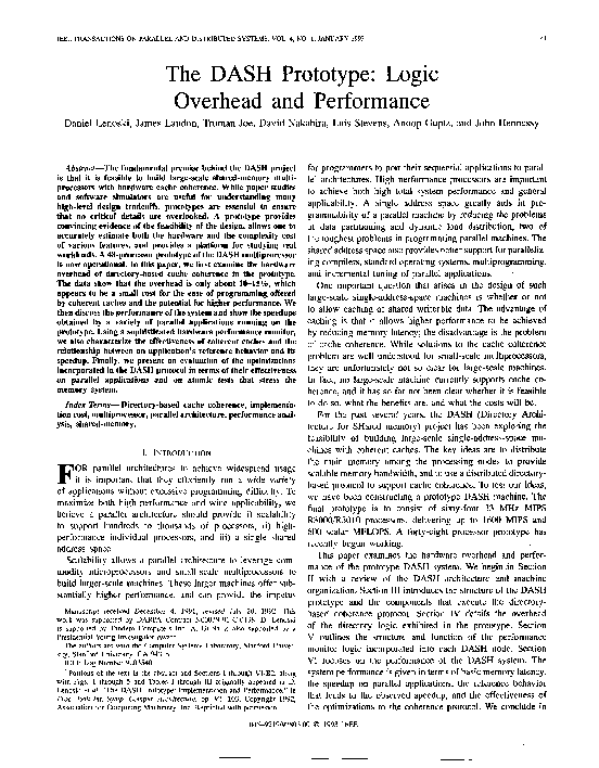 (PDF) The DASH prototype: Logic overhead and performance