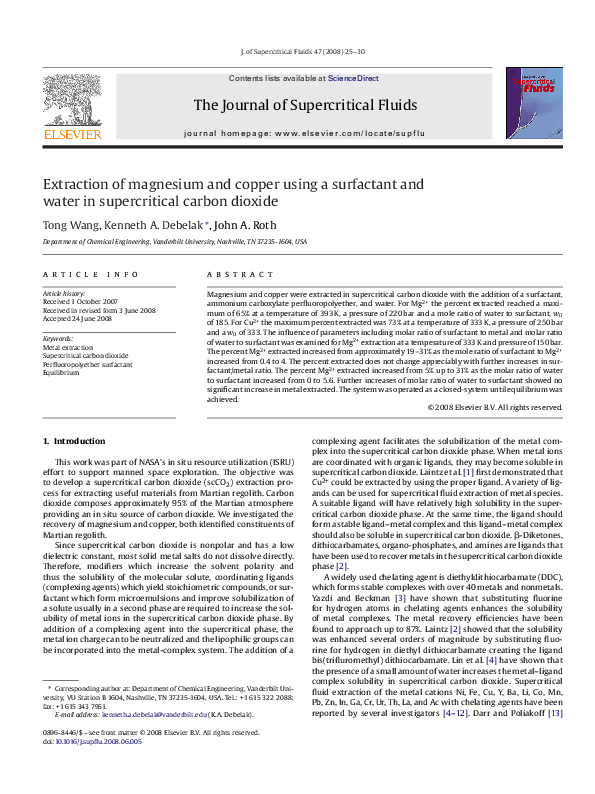(PDF) Extraction of magnesium and copper using a surfactant and water ...