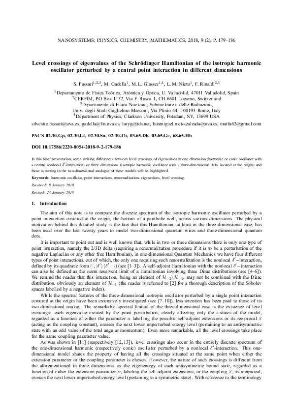 (PDF) Level crossings of eigenvalues of the Schrödinger Hamiltonian of the isotropic harmonic ...