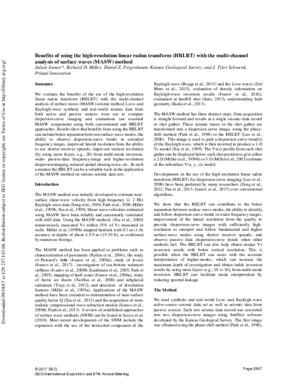 (PDF) Benefits of using the high-resolution linear Radon transform with ...