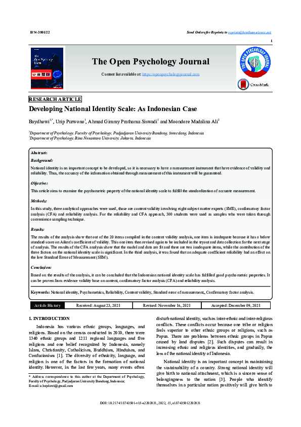 (PDF) Developing National Identity Scale: As Indonesian Case | Urip ...