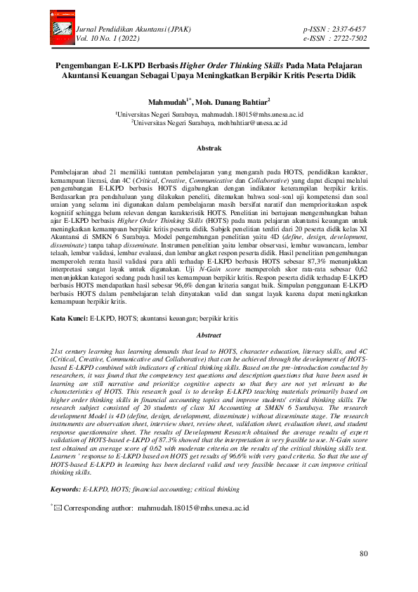 (PDF) Pengembangan E-LKPD Berbasis Higher Order Thinking Skills Pada Mata Pelajaran Akuntansi ...