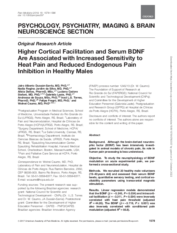 (PDF) Higher Cortical Facilitation and Serum BDNF Are Associated with ...