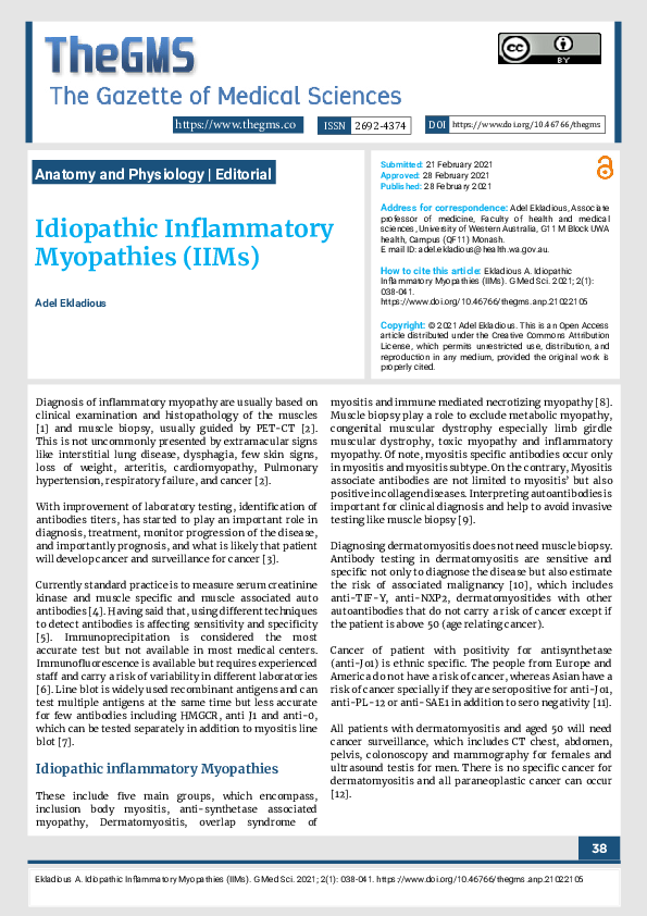 (PDF) Idiopathic Inflammatory Myopathies (IIMs)