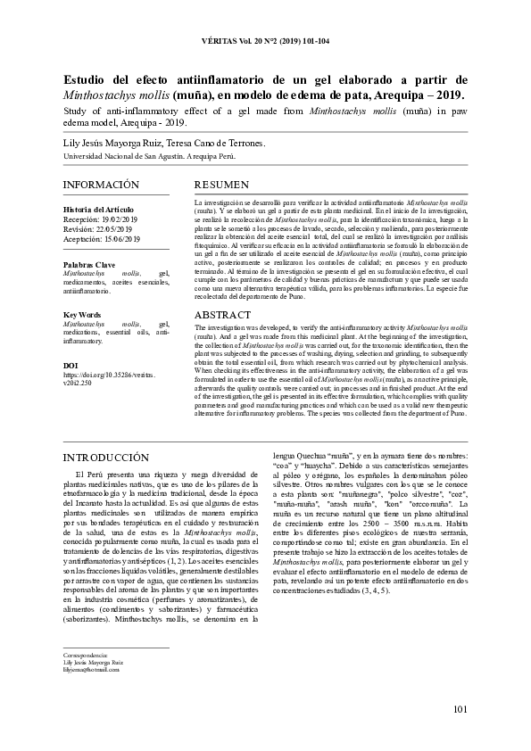 (PDF) Estudio del efecto antiinflamatorio de un gel elaborado a partir ...