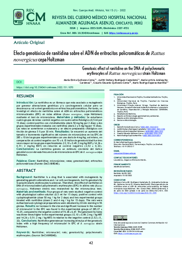 (PDF) Efecto genotóxico de ranitidina sobre el ADN de eritrocitos ...