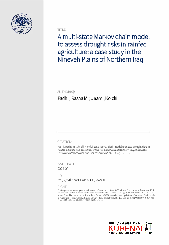 (PDF) A multi-state Markov chain model to assess drought risks in rainfed agriculture: a case ...