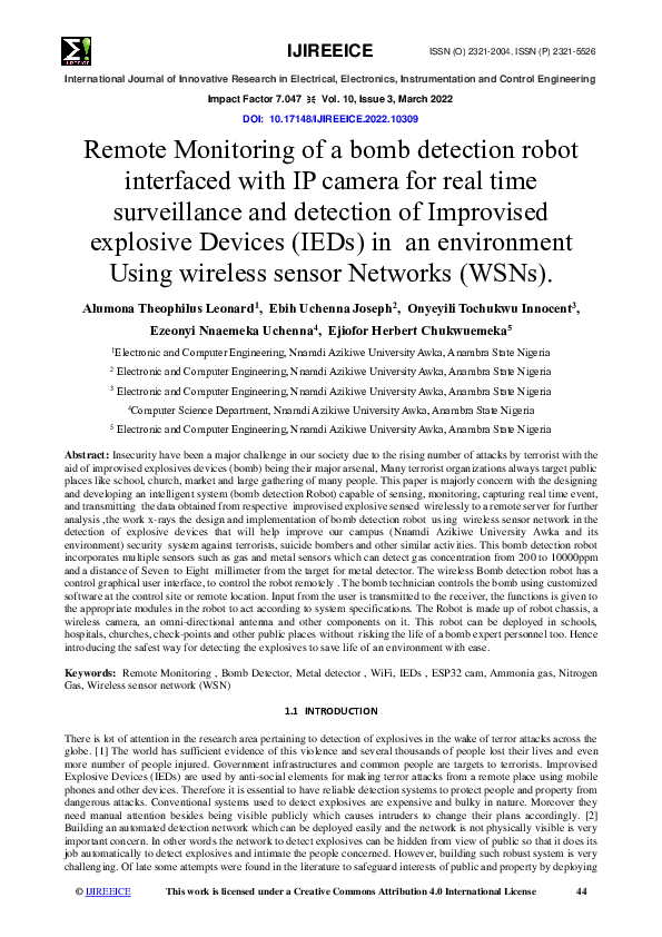(PDF) Remote Monitoring of a bomb detection robot interfaced with IP ...