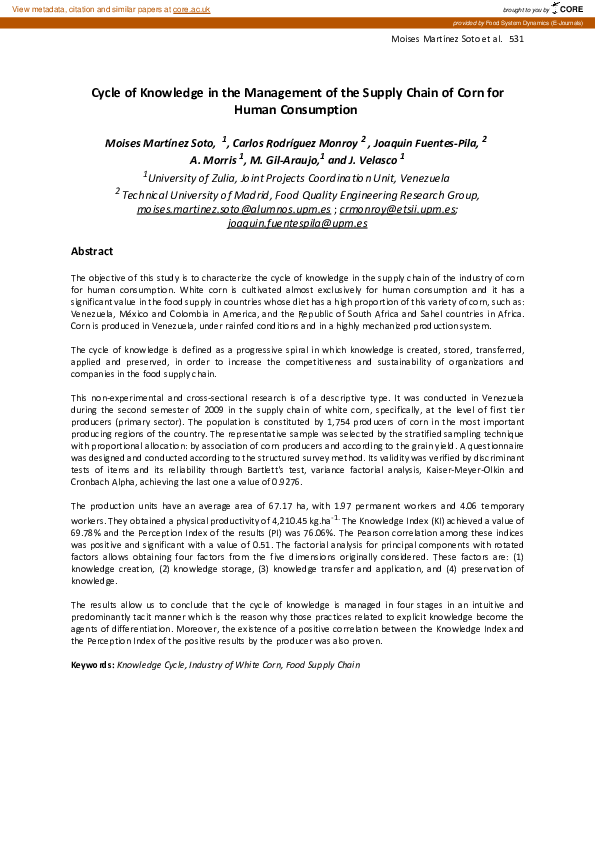 (PDF) Cycle of Knowledge in the Management of the Supply Chain of Corn ...