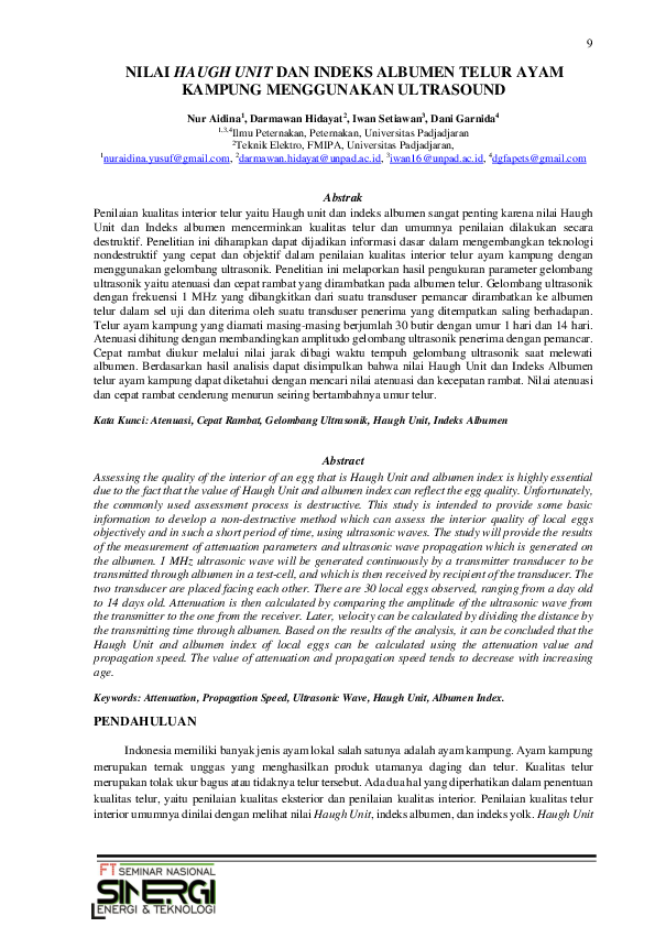 (PDF) Nilai Haugh Unit Dan Indeks Albumen Telur Ayam Kampung ...