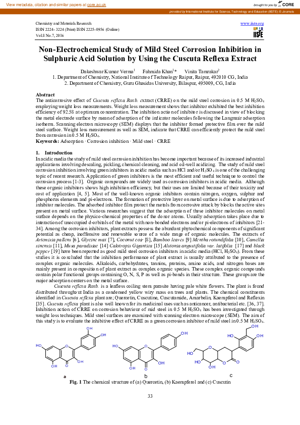 (PDF) Non-Electrochemical Study of Mild Steel Corrosion Inhibition in ...