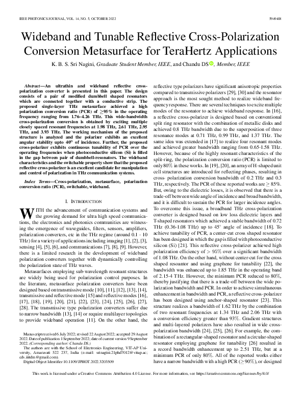 (PDF) Wideband and Tunable Reflective Cross-Polarization Conversion Metasurface for TeraHertz ...