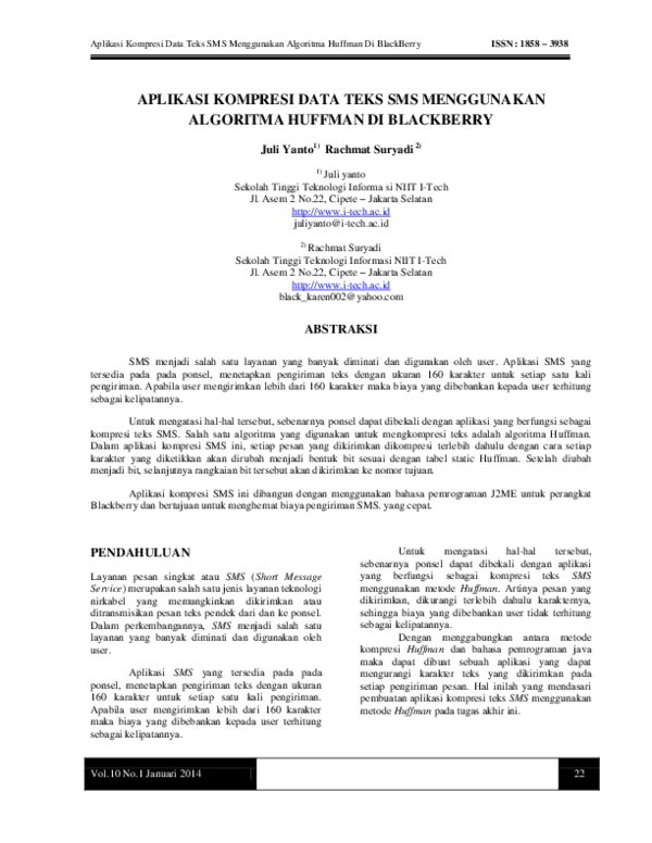 (PDF) Aplikasi Kompresi Data Teks SMS Menggunakan Algoritma Huffman DI ...