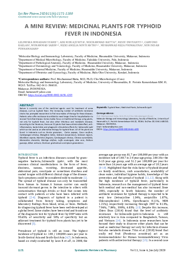 (PDF) A Mini Review: Medicinal Plants for Typhoid Fever in Indonesia (PDF) A Mini Review: Medicinal Plants for Typhoid Fever in Indonesia