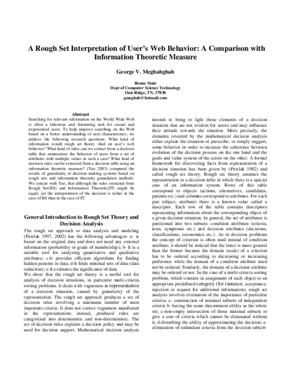 (PDF) A Rough Set Interpretation of User's Web Behavior: A Comparison ...