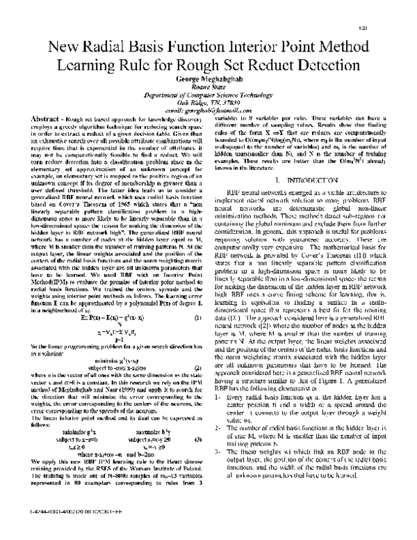(PDF) New Radial Basis Function Interior Point Method Learning Rule for Rough Set Reduct Detection