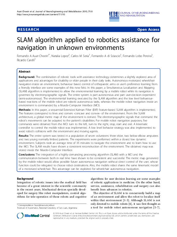 Pdf Slam Algorithm Applied To Robotics Assistance For Navigation In Unknown Environments