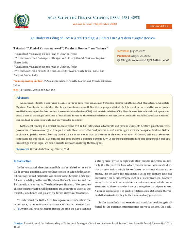 (PDF) An Understanding of Gothic Arch Tracing- A Clinical and Academic ...