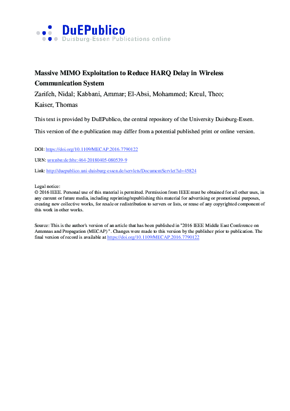 Pdf Massive Mimo Exploitation To Reduce Harq Delay In Wireless Communication System
