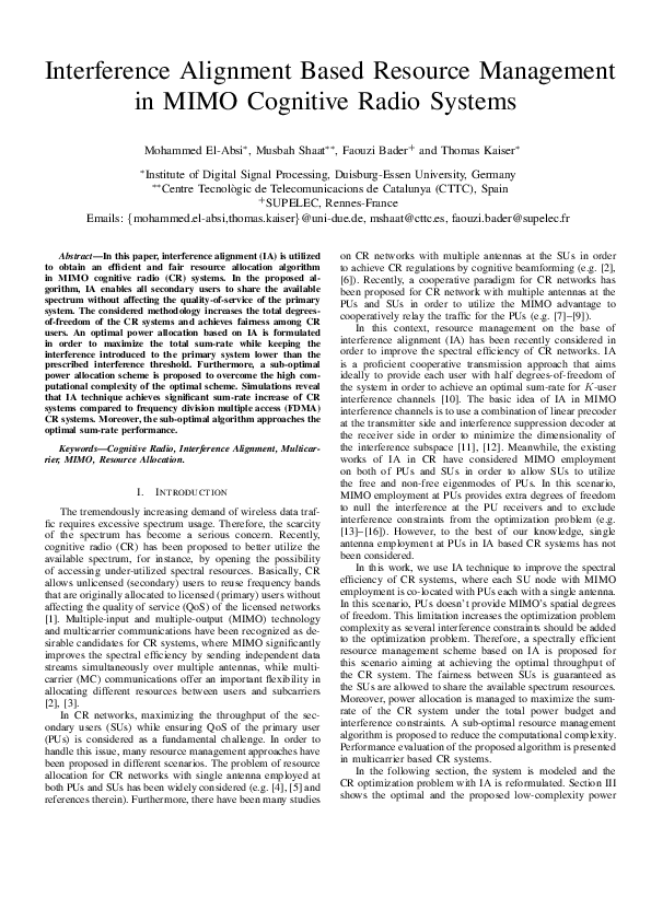 (PDF) Interference Alignment Based Resource Management In Mimo Cognitive Radio Systems ...