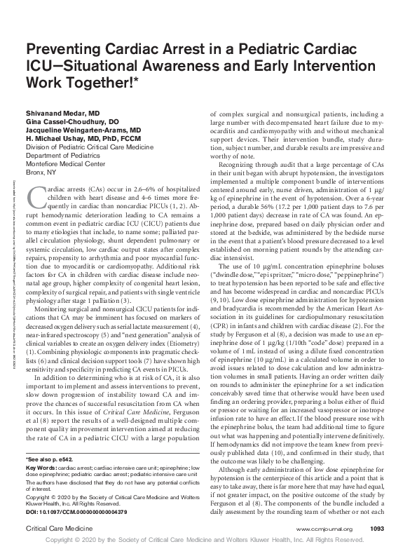(PDF) Preventing Cardiac Arrest in a Pediatric Cardiac ICU—Situational ...