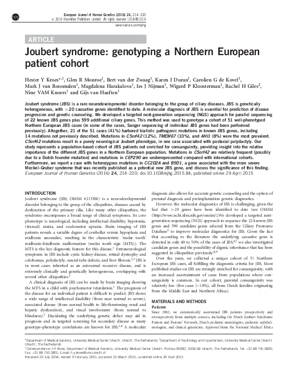 (PDF) Joubert syndrome: genotyping a Northern European patient cohort
